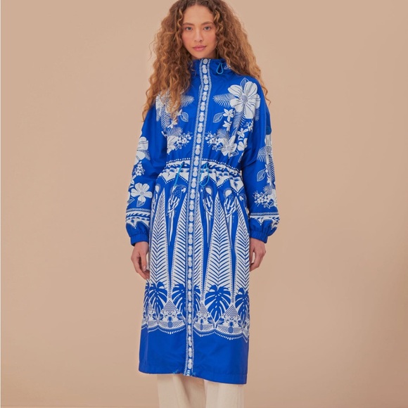 FARM Rio | Jackets & Coats | Farm Rio Blue Macaw Elegance Maxi Raincoat ...